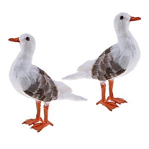 Baoblaze 2Pcs Realistic Seagull Bird Home Garden Decoration Artificial Feathered