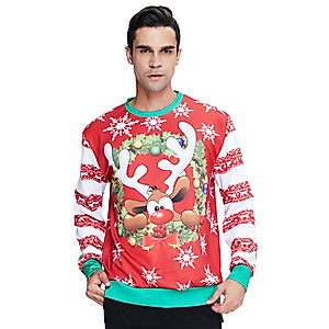 Ahegao Ugly Christmas Sweaters for Men Women Fancy Cute Deer Garments Xmas Crazy Shirts Coat Stylish Eye Catching Personalized Pullover Sweatshirts for Male Guys Festival Party Clothing XL