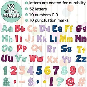 72 Pieces Boho Prints Letters Cutout Rainbow Bulletin Board Letters Boho Letter and Number Accents Boho Rainbow Texture Letters Wall Decors with 60 Glue Point Dots for Kids Nursery School Classroom