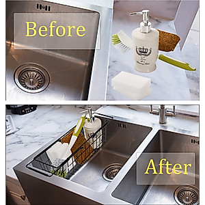 Yesland 2 Pack Over The Kitchen Sink Caddy Sponge Holder - Expandable from 13.25 to 20.75 Inch, Stainless Steel Telescopic Sink Storage Rack Basket for Kitchen Sink Bathroom Laundry Room Black