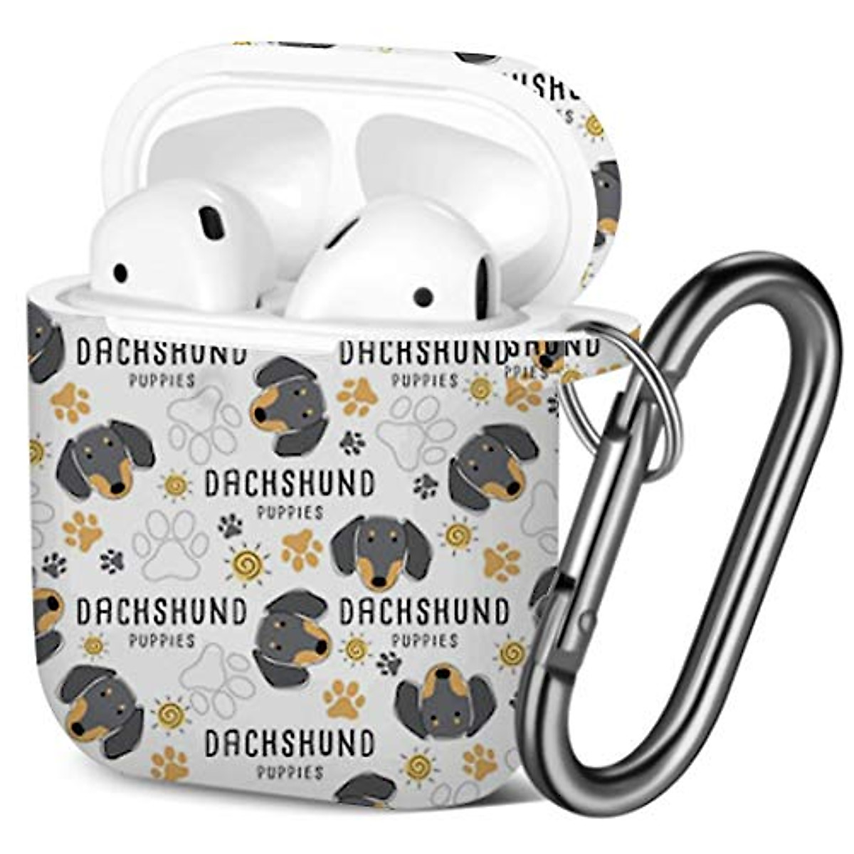 [ Compatible with AirPods 2 and 1 ] Shockproof Soft TPU Gel Case Cover with Keychain Carabiner for Apple AirPods (Dachshund Dog Breed Collection)