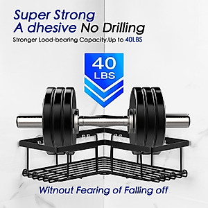 HQJUN Adhesive Shower Caddy, 3 Pack Rustproof Stainless Steel Bath Organizers With Large, Non drilling bathroom rack No Drilling Shelves for Bathroom Storage & Home Decor (Black)