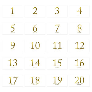 Andaz Press Table Tent Place Cards, Metallic Gold Ink Print, Table Number, 20-Pack, Gold Table Numbers Table Tent Numbers For Table Paper Numbers