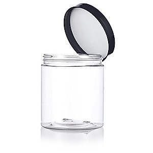JUVITUS 32 oz Clear PET Plastic (BPA Free) Large Refillable Empty Jar (6 pack, Black Smooth LId)