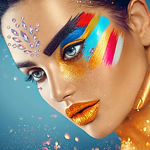 SIQUK 12 Sets Face Jewels Noctilucent Face Gems Luminous Mermaid Temporary Tattoo Stickers Acrylic Face Crystal Stickers for Party Rave Festival