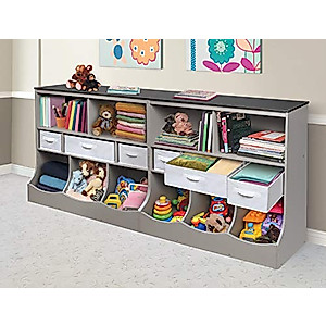 Badger Basket Combo Bin Toy Storage Unit and Book Shelf for Kids with 3 Baskets - Woodgrain/Gray