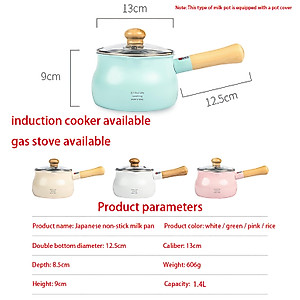 Japanese-style Small Milk Pot Non-Stick Coating Hot Milk Small Soup Pot, 1.2L, 5 cups, Imitation Enamel Pot Butter, Chocolate, Cream, Cheese Warmer,(Pink)