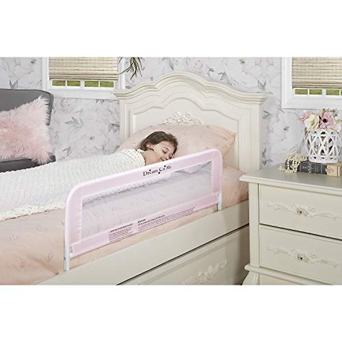 Dream On Me Adjustable Mesh Bed Rail in Pink, Two Height Levels, Breathable and Durable Fabric, Lightweight and Portable Bed Rail for Toddlers, Double Pack