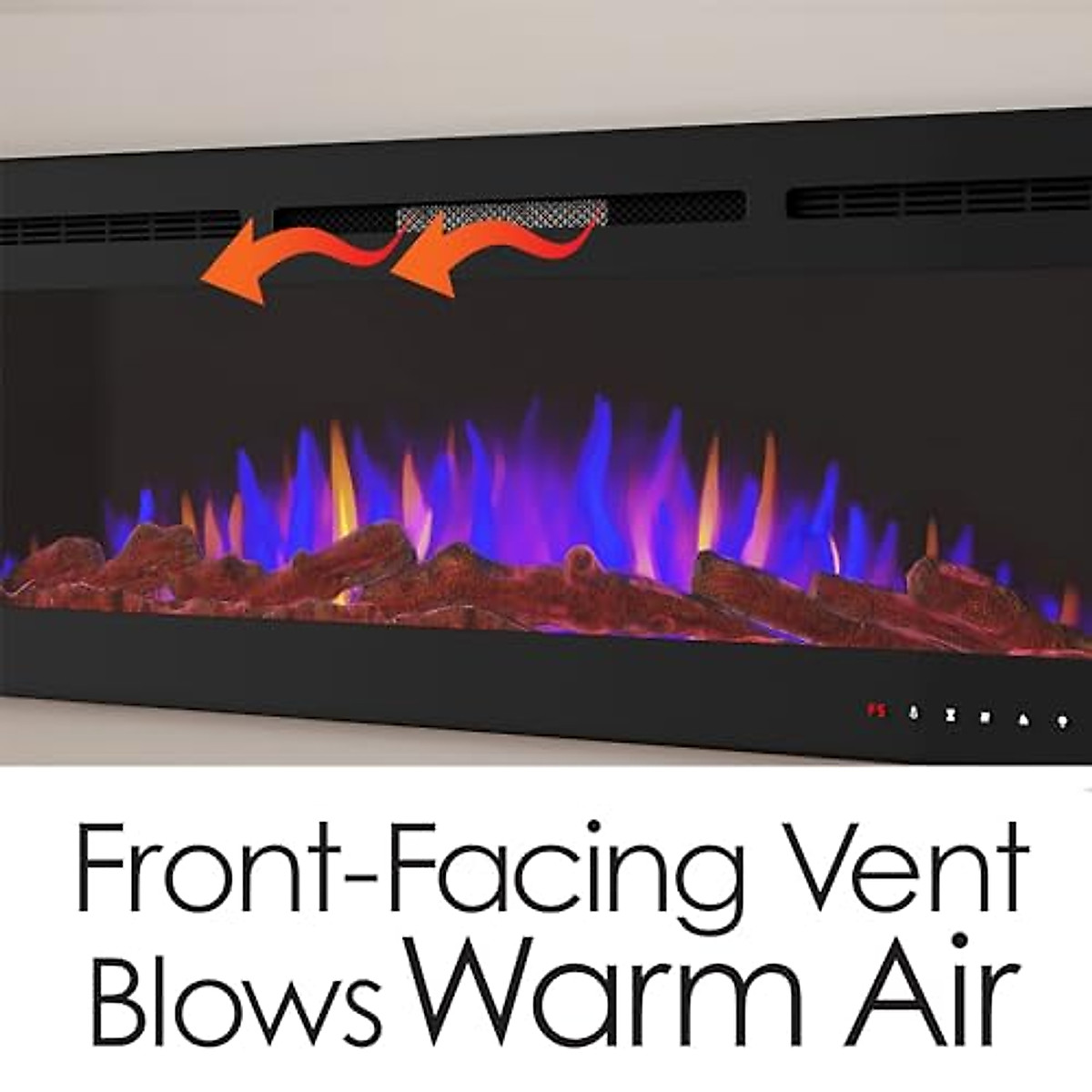 Electric Fireplace - 72 Inch LED Wall or Recessed Fireplace Heater with Front Vent,10 Ember Colors, Touchscreen, and Remote by Northwest (Black)