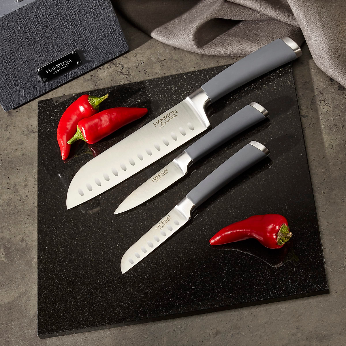 Hampton Forge Beton 7 Piece Textured Block with Knives, one size, Taupe/Grey