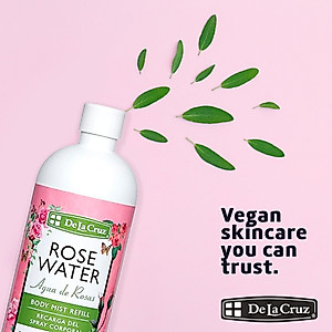 De La Cruz Rose Water Body Mist Refill- Rosewater Spray for Face, Skin and Hair 16 fl oz (1 Bottle)