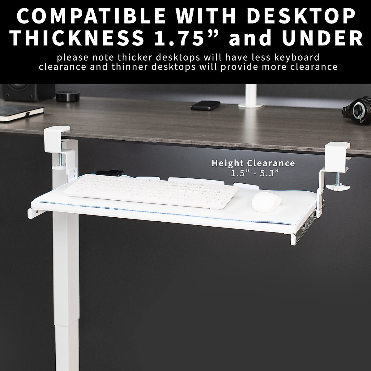 VIVO Large Height Adjustable Under Desk Keyboard Tray with RGB LED Light Mouse Pad, C-clamp Mount, 27 (33 with Clamps) x 11 inch Slide-Out Platform Computer Drawer for Typing, White, MOUNT-KB05GPW