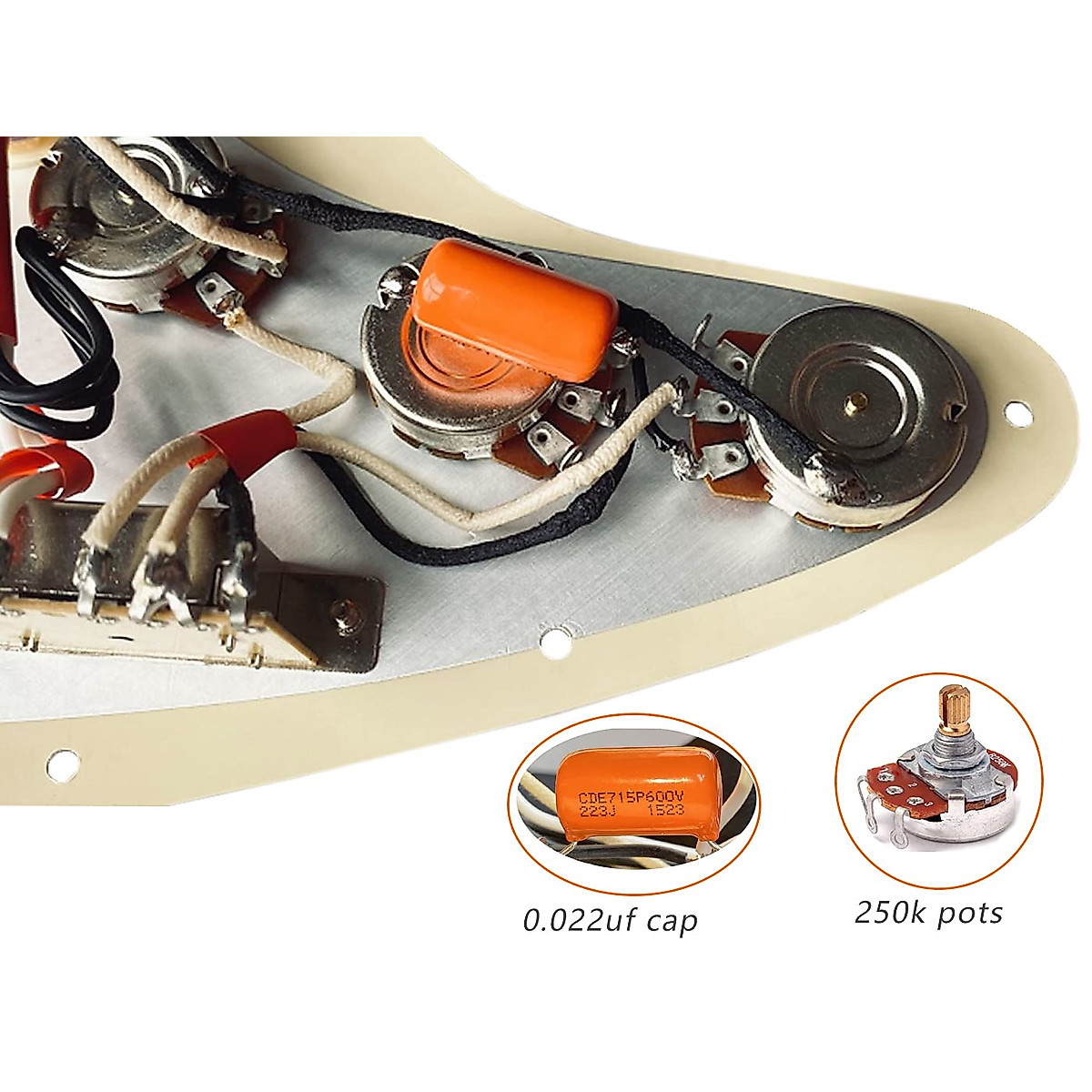 LAMSAM Prewired 6 String Electric Guitar Pickguard Loaded Modern Tone Single Coil Pickups, Pick Guards Wired Alnico 5 SSS Pickup Set Volume Tone Pots 5-way Switch, Backplate Included, Cream