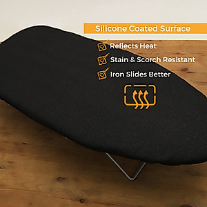 SAVUK 12.5 X 32 inch Smart Table Top Ironing Board Cover and Pad with Standard Size, Fits Small, Mini Board, Easy Placement, Extra Thick Padding, Elastic Cord, Heat Reflective (Black, 12.5" X 30")