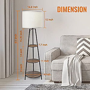 Floor Lamp, 3-Tier Round Corner Shelf Floor Lamp with 3 Dimmable Levels - Simple Standing Lamp with White Fabric Shade, Tall Modern Floor Lamps with Shelves for Bedroom, Living Room and Office