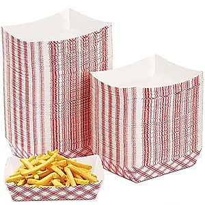 Fasmov 200 Pack 2 lb Capacity Disposable Paper Food Tray, Grease Resistant, Coated Paperboard Basket for Fries, Hot Corn Dogs, Popcorn or Snacks