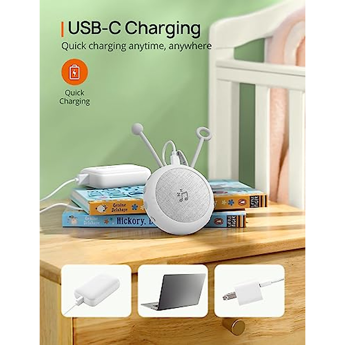 JolyWell White Noise Machine - Portable Sound Machine for Baby & Adult, Baby Sound Machine with Night Light, Powerful Battery, 20 Soothing Sounds, Noise Canceling for Sleeping, Travel & Office, White