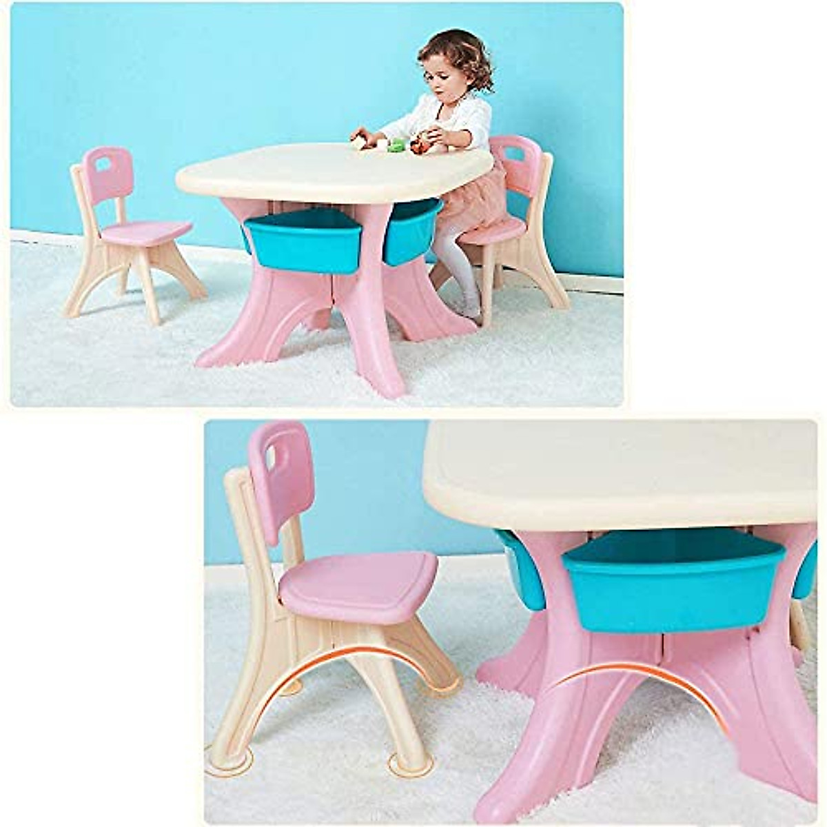 Walnut Children's Desks and Chairs Set Kindergarten Desks and Chairs Children's Eating, Drawing, Playing, Plastic Learning Tables, Toy