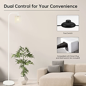 BoostArea White Industrial Floor Lamp, 67 Inch Modern Standing Lamp with Iron Mesh Lampshade, 6W LED Stand Up Lamp for Living Room, Bedroom, Office, Den