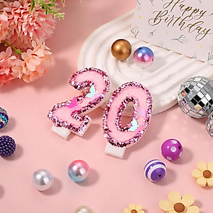 Girls Birthday Number 20 Candles, 2.95in Glitter Butterfly Happy Birthday Cake Toppers Pink Sequins Wedding Numeral Cupcake Decorations for Anniversary Celebration Party Supplies (20th)