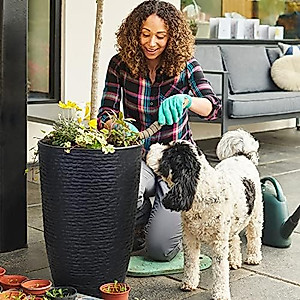 Worth Garden 21" H Tall Planters 2 Pack - 14'' Dia Resin Large Round Black Flower Pots for Outdoor Plants Trees - Imitation Stone Finish Plastic Indoor Front Porch 9 Gallon Decorative Container Patio