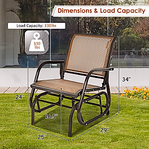S AFSTAR Outdoor Patio Glider Chairs Set of 2, Porch Glider Swing with Breathable Mesh Fabric and Sturdy Steel Frame, Load Capacity 330LBS, Single Glider Chair for Outside Garden Backyard (Brown)