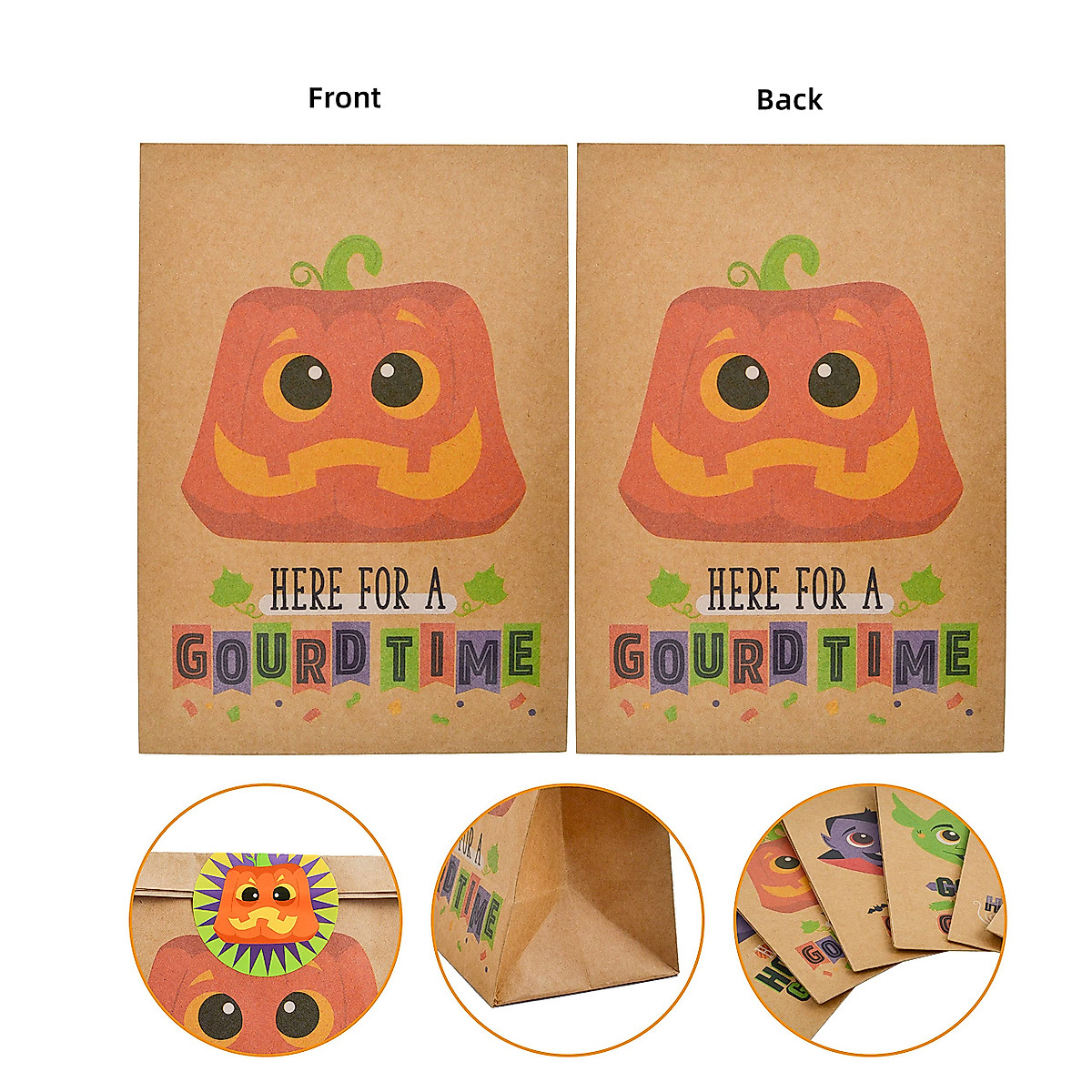 JOYIN 24 PCS Halloween Kraft Paper Treat Bags with Character Designs, Halloween Candy Bag with Kraft Paper Bag & Sticker, Halloween Candy Gift Bags for Party Favor Party Supplies
