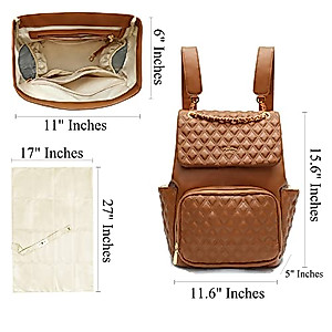 miss fong Diaper Bag Backpack Baby Diaper Bag for baby boy and girls, Leather Baby Bag with 13 diaper bag organizing pouches, Changing Pad, Stroller Straps and 4 Insulated Pockets(Brown)