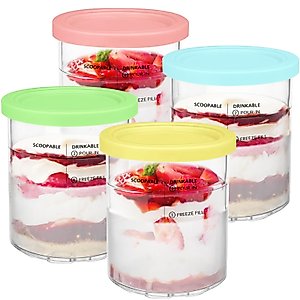 RYSIMWU For Ninja Creami Deluxe Pints and Lids 4 Pack, NC500 NC501 Ice Cream Pint fit for Ninja Delux Ice Cream Maker, 24 oz. food container for Ninja Creami Deluxe,Dishwasher Safe. (4)