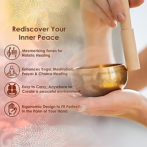 REGIS Tibetan Singing Bowl Set ， Mindfulness, and Stress Relief zen decor，Bowl Handcrafted in Nepal for Healing and Mindfulness (gold, 3 inch)