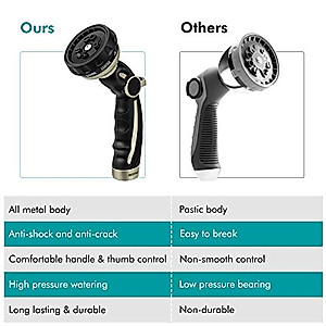 RESTMO Hose Nozzle Heavy Duty, Metal Water Hose Sprayer for Garden, 9 Spray Patterns | High Pressure | Thumb Flow Control | On/Off Valve, Ideal for Outdoor Lawn & Plant Watering, Car & Pet Washing