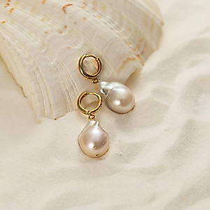 Natural Baroque Pearls Hoop Earrings for Women Pearls Drop Dangle Earrings Handpicked 18MM Freshwater Baroque Pearls for Women Pearl Earrings Collection