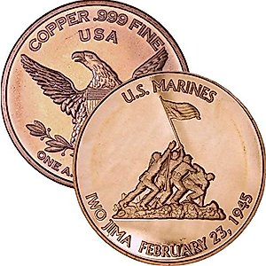 Private Mint 1 oz .999 Pure Copper Round/Challenge Coin (U.S. Marines - Iwo Jima)