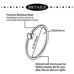 Anicina 20g Nose Rings Studs Surgical Stainless Steel Hoops L Shape Nostril Nose Piercing Jewelry Heart Flower Butterfly Hypoallergenic Screw for Women Men Silver