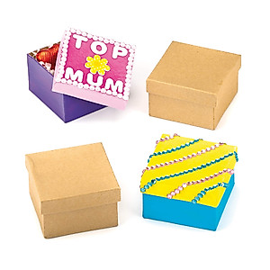 Baker Ross Box, for Kids to Paint, Decorate and Personalise for Arts and Crafts Activities (Pack of 6), 75mm x 75mm, Brown