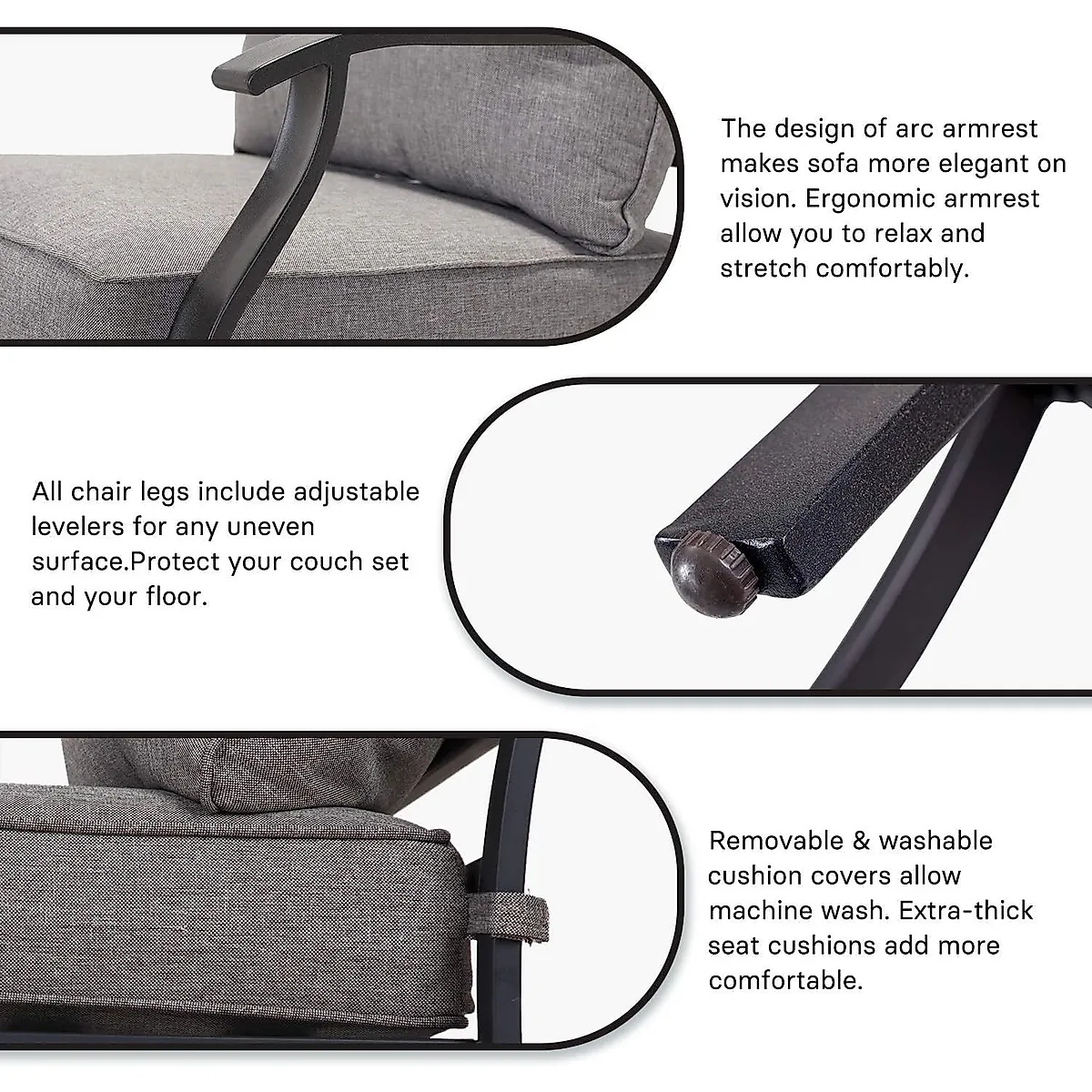 Grand patio Stationary Rocker Set of 2, Motion Chair, Outdoor Patio Seating Chair, Padded Cushion Chair-Grey