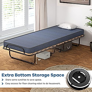 RELAX4LIFE Rollaway Folding Bed with Mattress, Guest Bed with Sturdy Steel Frame & Memory Foam Mattress, Portable Fold Up Bed with Rolling Wheels for Small Space, Office, Camping, Made in Italy (Navy)