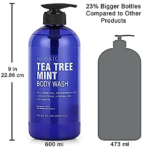 Tea Tree Body Wash with Mint & Shower Gel with Vitamin E for Jock Itch, Eczema, Ringworm, Body Odor, Body Wash Women & Men with Added Body Oils,LARGE 20.2 FL Oz Bottle (Tea Tree Mint, Pack of 2)