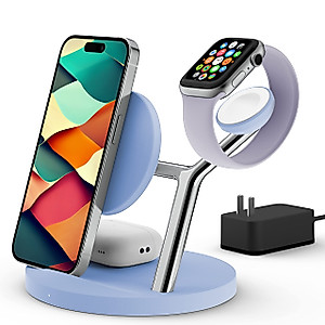 Wireless Charging Station, Wireless Charger Stand, Fast Wireless Charging Dock for iPhone 15/14/13/12/11/Pro/X/Max/XS/XR/8/Plus, for Apple Watch7/6/5/4/3/2/SE, for Airpods 3/2/Pro(Purple)