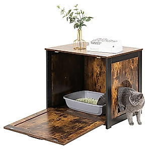 DWANTON Cat Litter Box Furniture Hidden, Cat Litter Box Enclosure, Reversible Entrance Can Be on Left or Right Side, Indoor Cat Box Cabinet, Wooden Cat Washroom, End Table, Nightstand