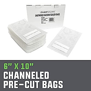 Chefwurx Pre-Cut Vacuum Sealer Bags – 300 Pint Bags for Food Saver – BPA-Free Vacuum Seal Bags, Microwave, Freezer and Boil Safe, Compatible with Most Vacuum Seal Machines (6” x 10”)