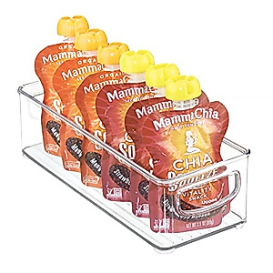 mDesign Plastic Stackable Small Organizing Bin Kitchen Pantry Cabinet, Refrigerator, Freezer Food Organization Storage Bins with Handles, Drawer Container Organizer, Ligne Collection, Clear