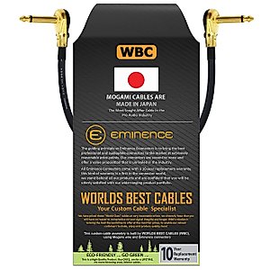 WORLDS BEST CABLES 18 Inch - Pedal, Effects, Patch, Instrument Cable Custom Made Made Using Mogami 2524 Wire and Eminence Gold Plated ¼ inch (6.35mm) R/A Pancake Type Connectors