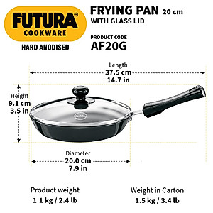 Hawkins Futura Hard Anodised Frying Pan With Glass Lid, 22cm Black
