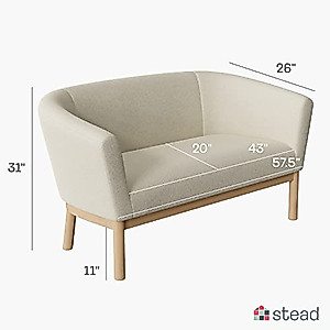 Mid-Century Curved Back Loveseat Sofa - 57.5" - Luxury and Comfortable Home Decor for Offices, Living Rooms, and Bedrooms - Solid Wood Legs and Breathable Fabric Cushions (Ivory)