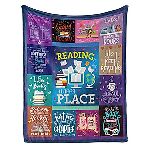 Book Lovers Gift Throw Blanket, Soft Cozy Reading Plush Fleece Blanket Gifts for Book Lovers, Warm Books Flannel Fluffy Blanket for Reader Bookworm Teen Girls Women Birthday Graduation Gifts, 60x50 In