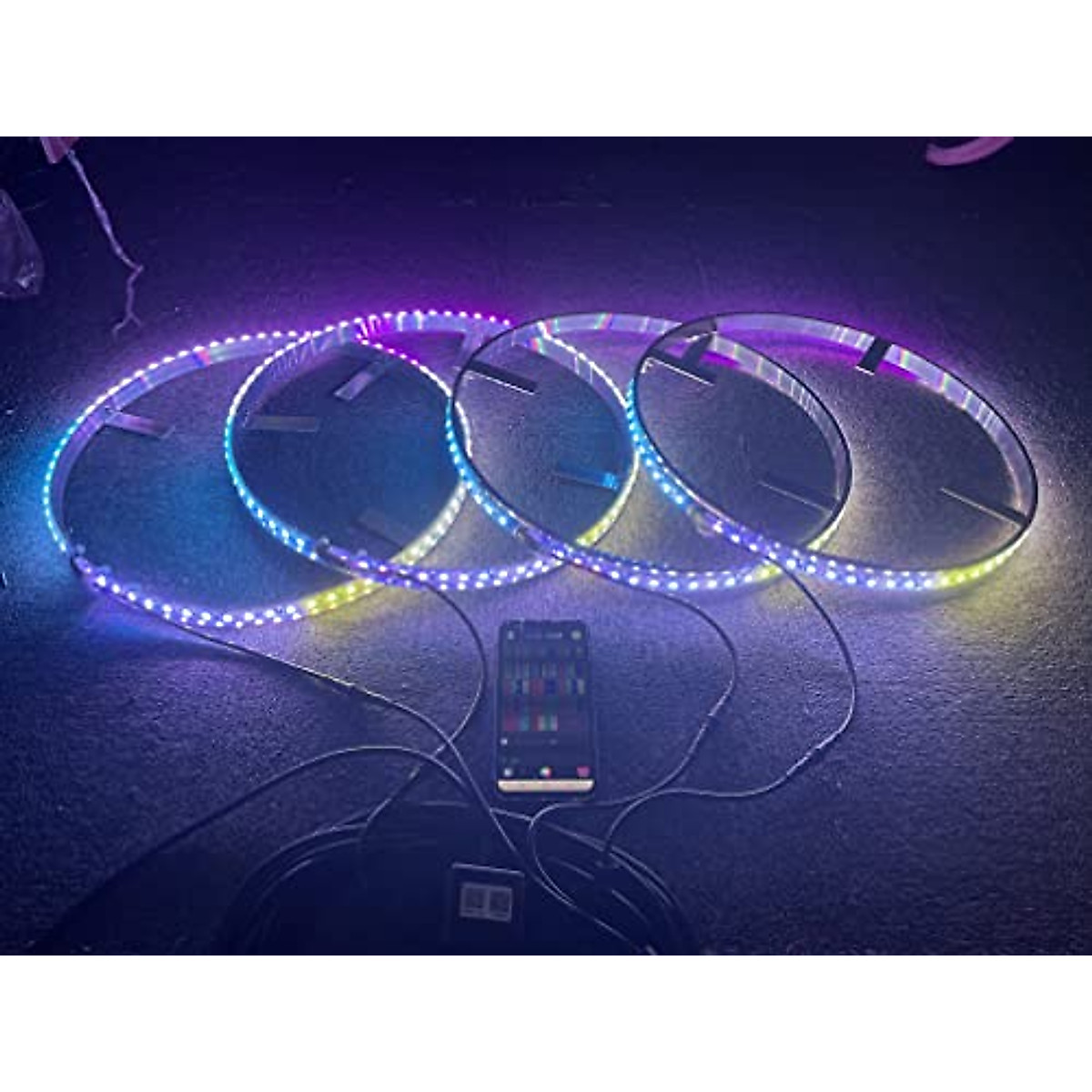 Sando Tech Dream Chasing Colors Flow 15.5‘’ LED Wheel Ring Lights Rim Lights Tire Lights Blue-Tooth App Controlled 4 Lights