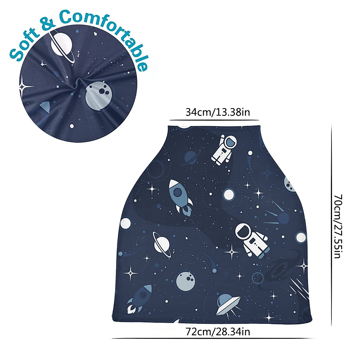 Cartoon Astronaut Nursing Cover Breastfeeding Cover, Soft Breathable Car Seat Covers, Stretchy Carseat Canopy Perfect for Boys Girls Infant, Suitable for Shopping Cart/High Chair/Stroller Covers