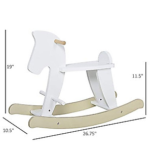 Qaba Wooden Rocking Horse Toddler Baby Ride-on Toys for Kids 1-3 Years with Classic Design & Solid Workmanship, White
