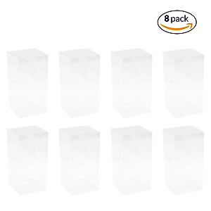 Clear PET Plastic Storage Boxes (8 Pack) 4"x4"x8" - Transparent Gift Boxes, Empty Containers Packing Box for Party Favors Ideal for Cookies, Ornament, Gifts, Wedding, Birthday and Parties